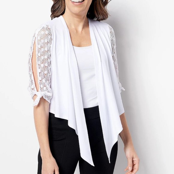 Susan Graver | Tops | Susan Graver Occasions Liquid Knit And Lace Shrug ...